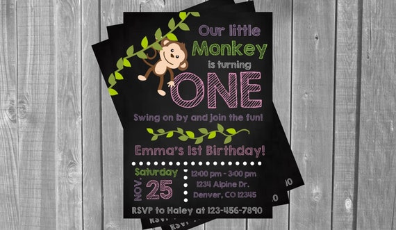 Monkey Birthday Party Invitation Monkey Birthday Monkey | Etsy