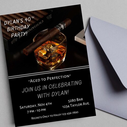 Adult Birthday Party Invitation Guys Night Out Whiskey Etsy