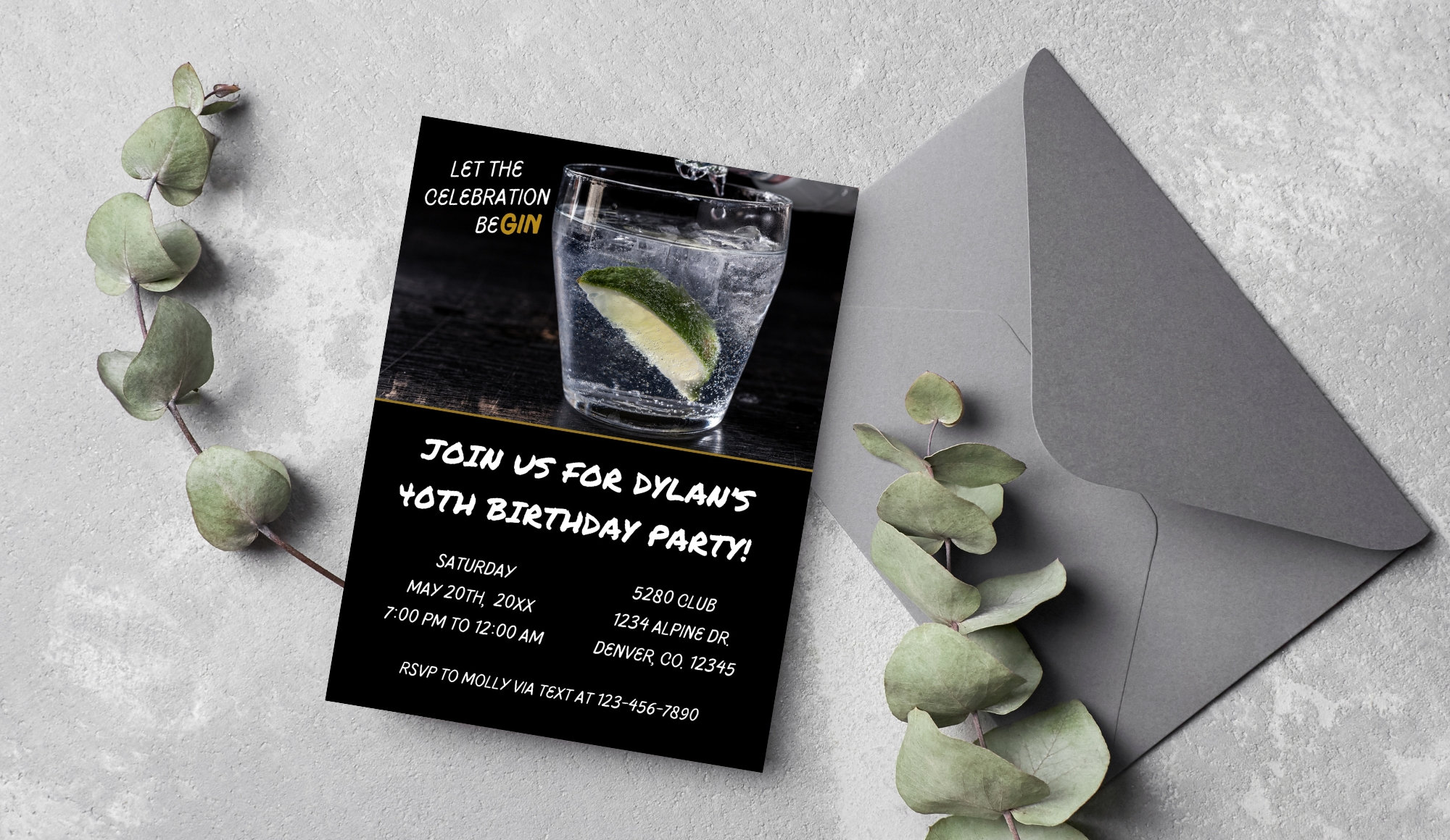 Adult Birthday Party Invitation, Gin and Tonic, Gin, Liquor, 21st, 30th ...