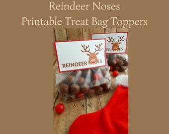 Printable Christmas Reindeer Noses Treat Bag Toppers | Etsy