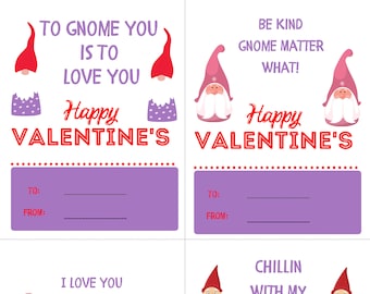 Gnome Valentine Cards, Classroom Cards, Printable Valentine Cards ...
