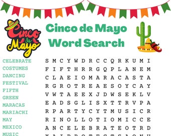 Cinco De Mayo Word Search, Printable, Instant Download, PDF - Etsy