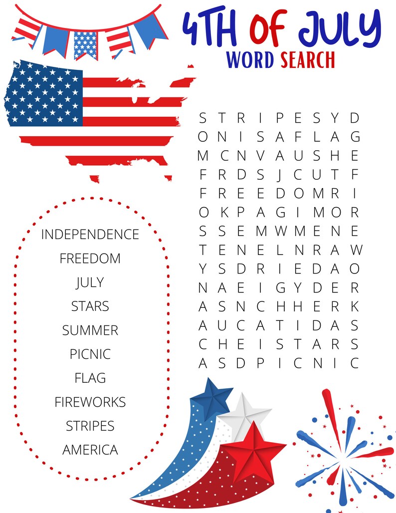4 Games Pack for 4th of July Printable Games, Patriotic Fourth of July ...
