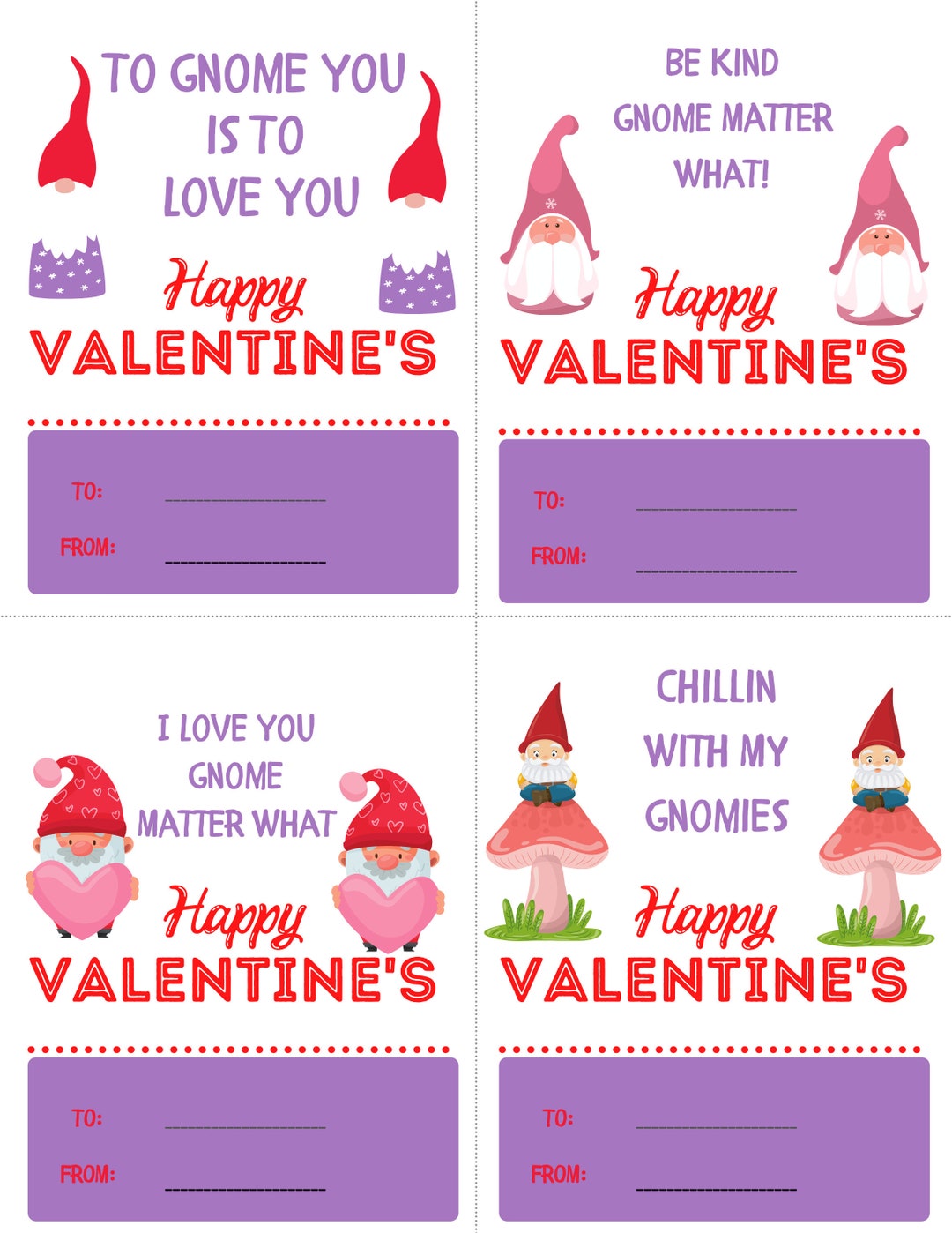 Printable Gnome Valentine's Day Cards - Etsy