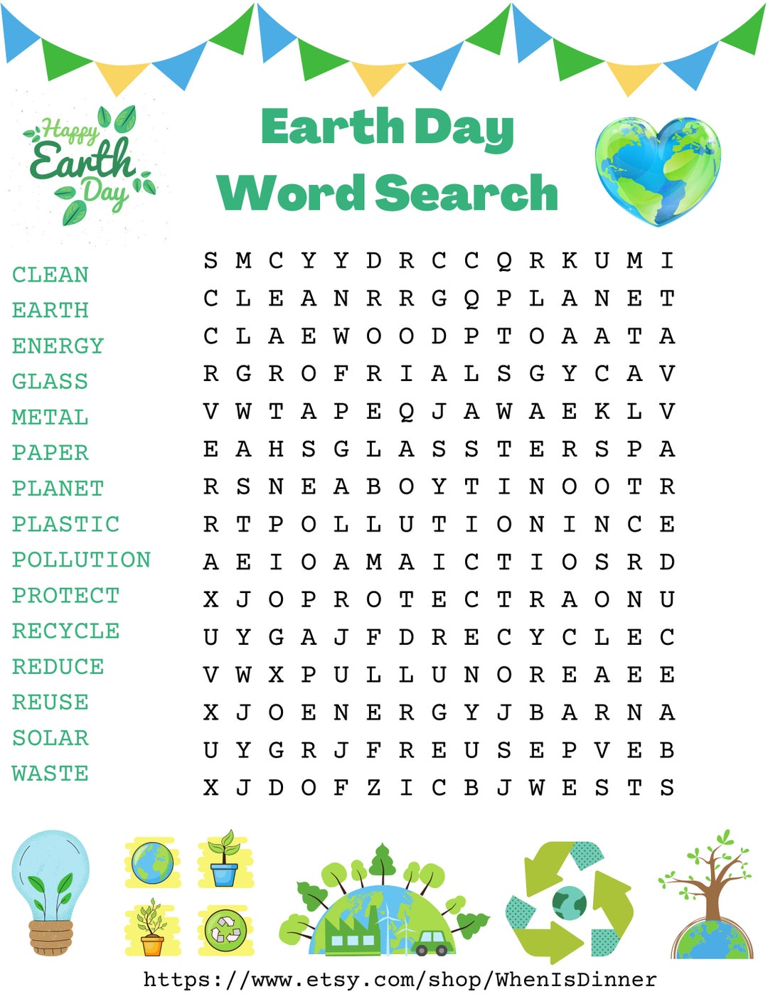 Earth Day Word Search - Etsy