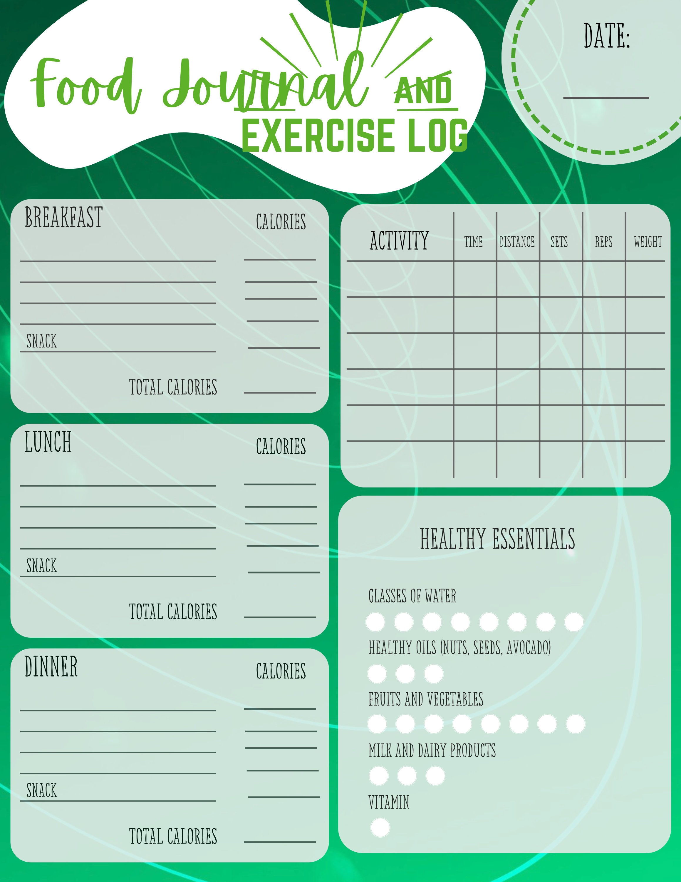 Printable Food Journal and Exercise Log - Etsy