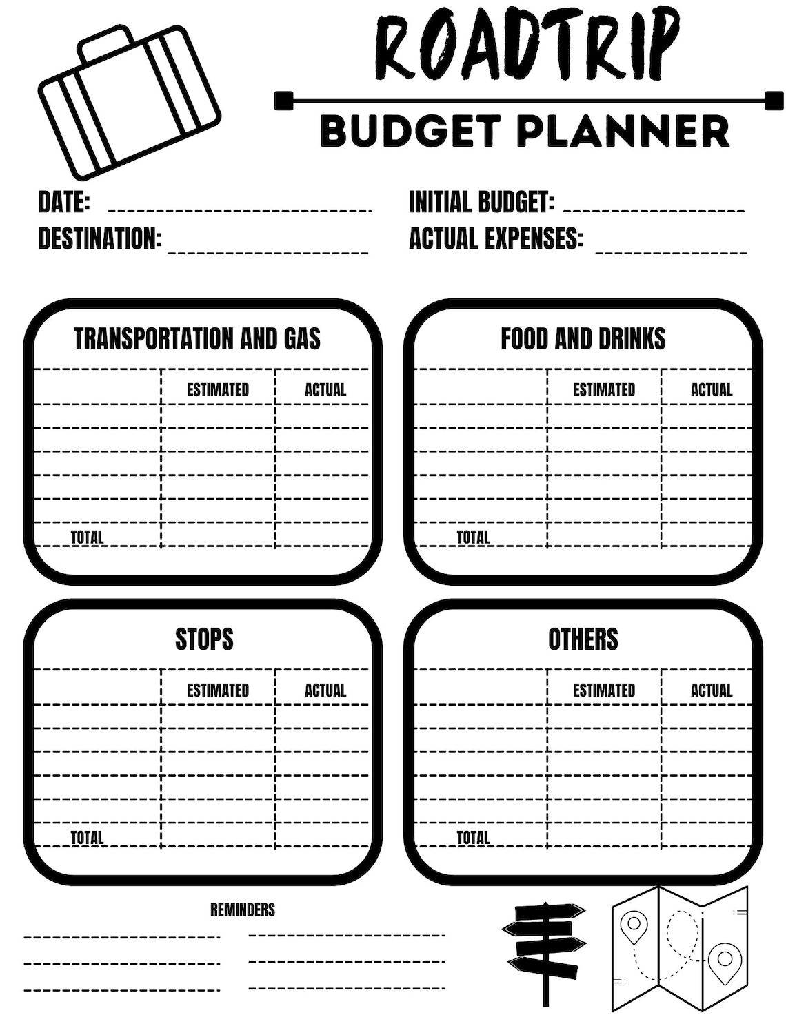 Printable Road Trip Budget Planner - Color & Black/white Versions - Etsy