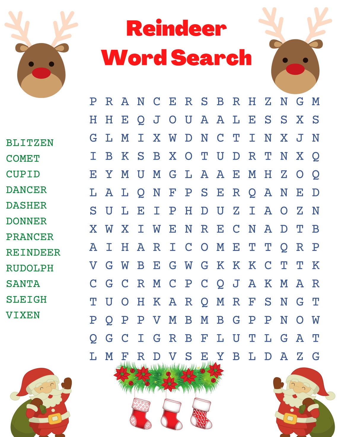 Reindeer Word Search - Etsy