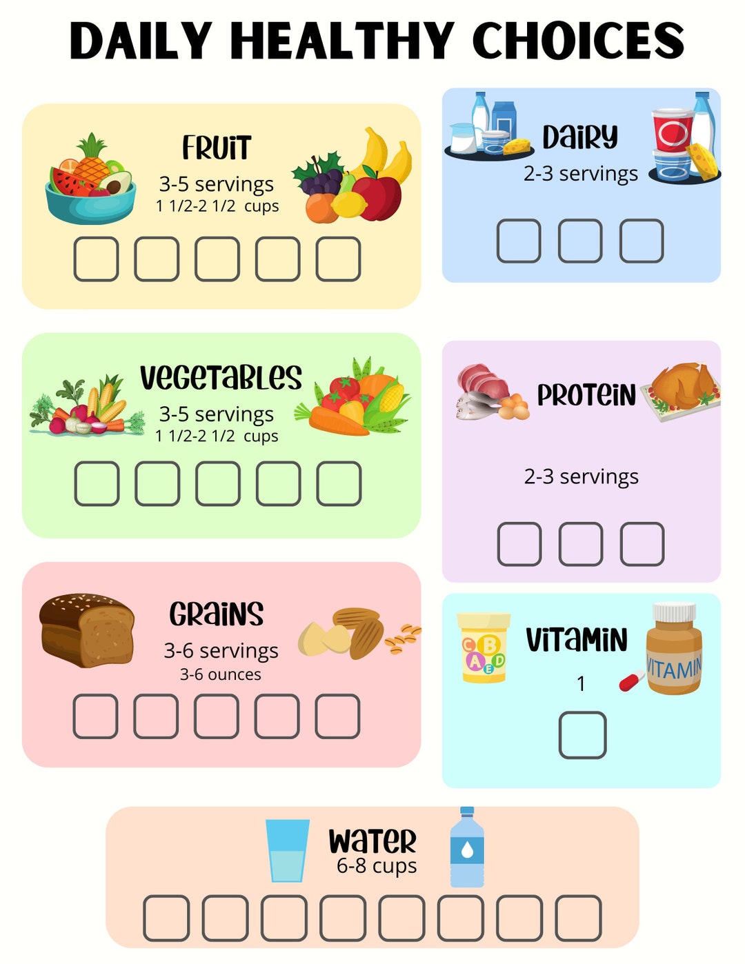 Daily Healthy Choices Tracker and Grocery Shopping List - Etsy