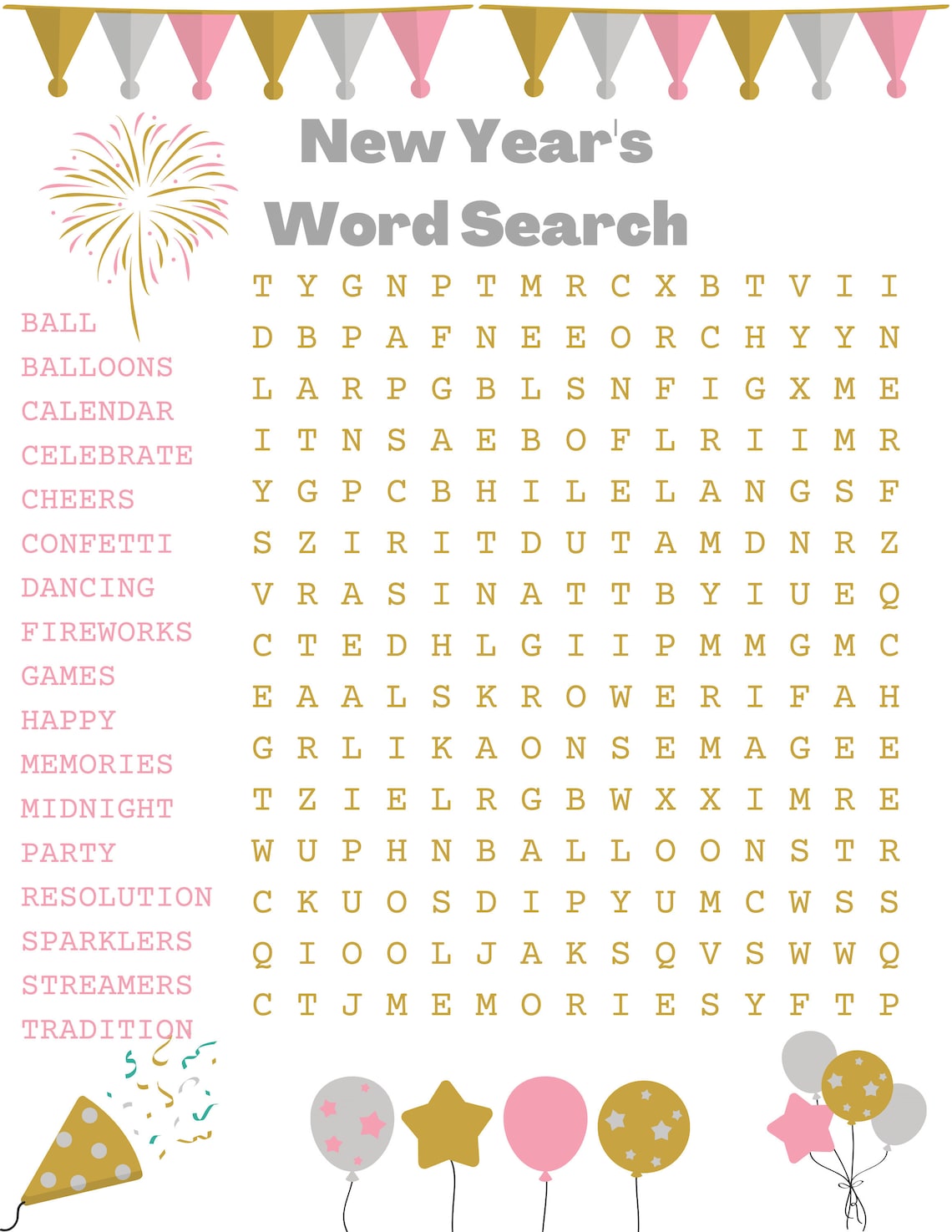 New Years Word Search - Etsy