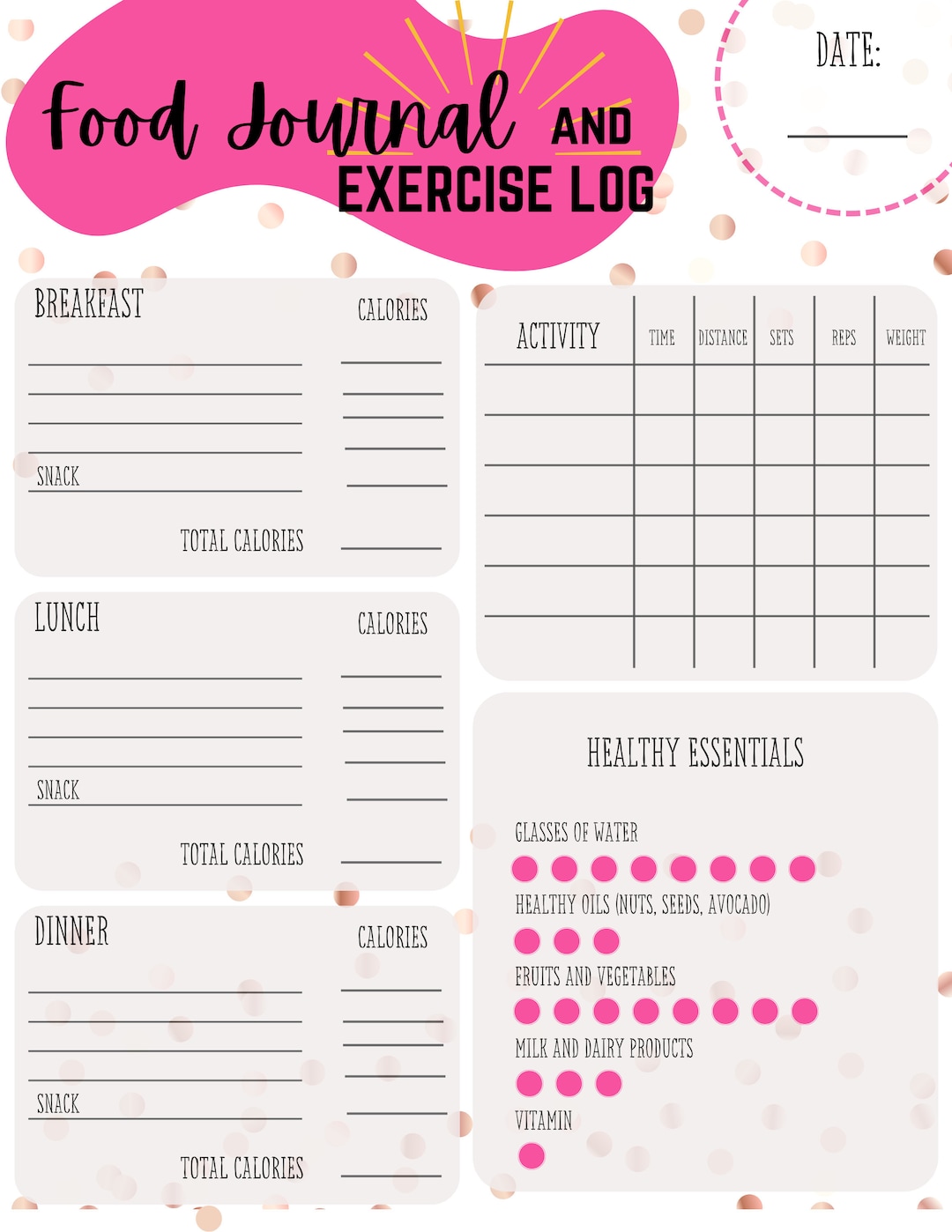 Printable Food Journal and Exercise Log - Etsy