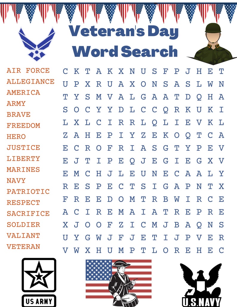 Veteran's Day Word Search - Etsy