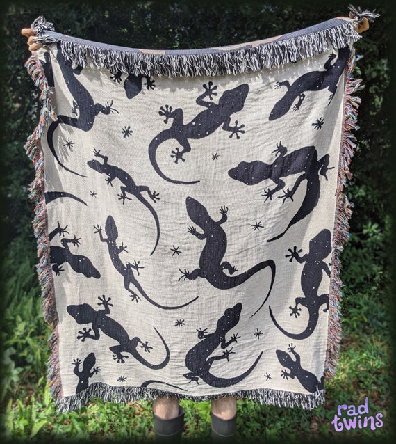 Woven Space Lizards Blanket Black & Off White Blanket | Etsy