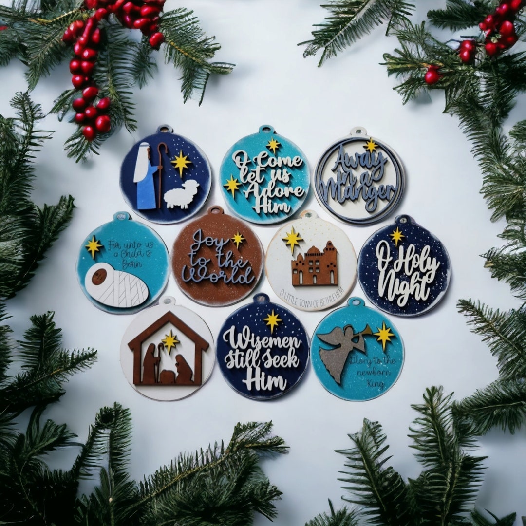 NATIVITY Christmas ORNAMENT Set Wood Blanks Ornament Available in 3.5 X ...