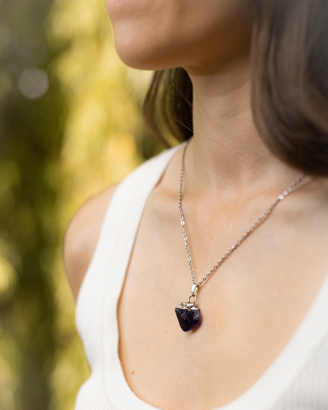Raw Amethyst Necklace for Women, Healing Crystal Stone Necklace ...