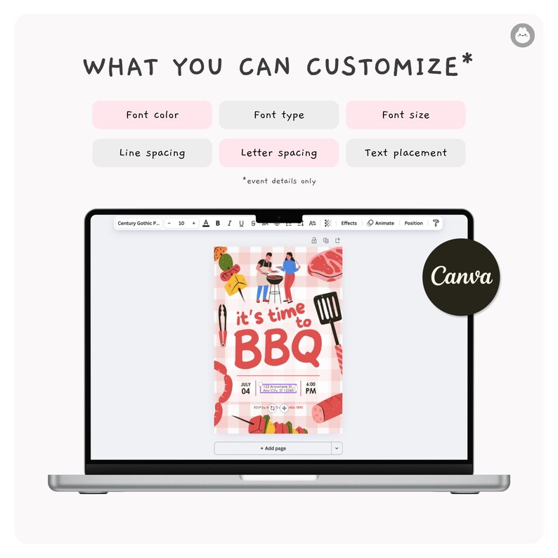 BBQ Party Invitation, 5x7 Canva Template, Summer Cookout Invite ...