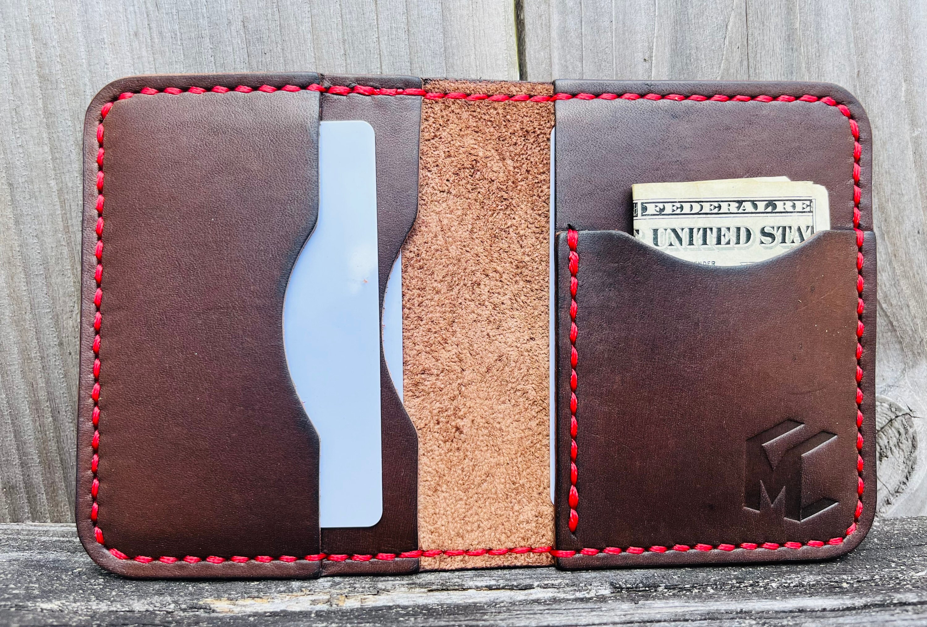 Handmade Leather Wallet Bifold Wallet Hand Stitched Front - Etsy