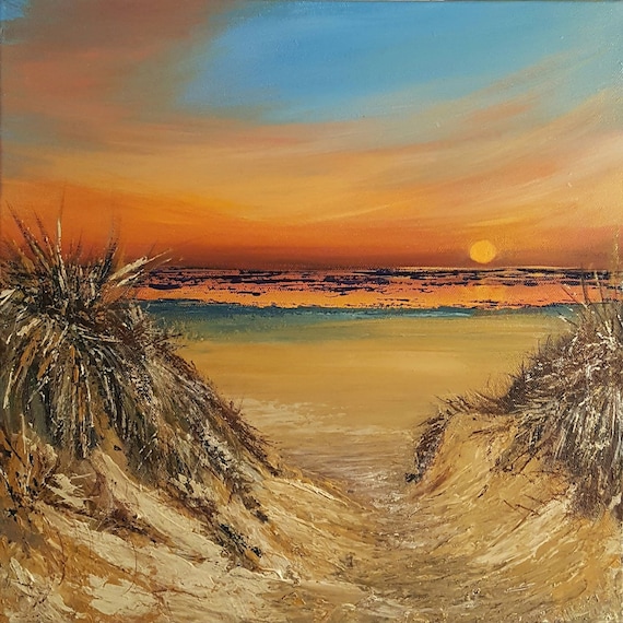 Summers End Sand Dunes Beach at Sunset Seascape acrylics on | Etsy