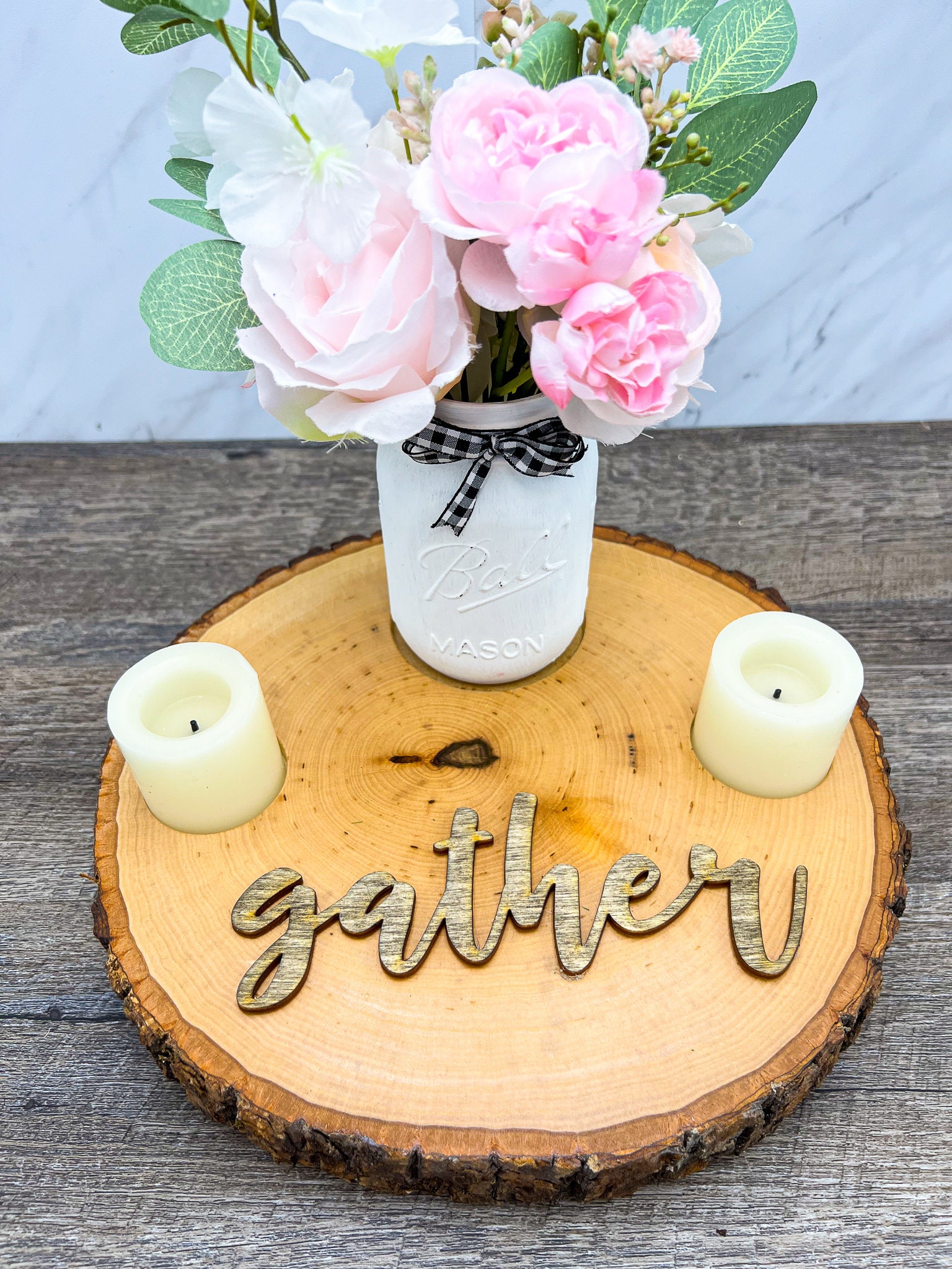 Live Edge Centerpiece With Mason Jar and Candles ~ Custom Table Decor ...