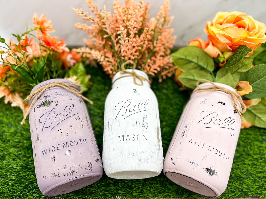 Large Mason Jar Vase ~ 32oz Vase ~ Painted Mason Jar ~ Farmhouse Decor ...
