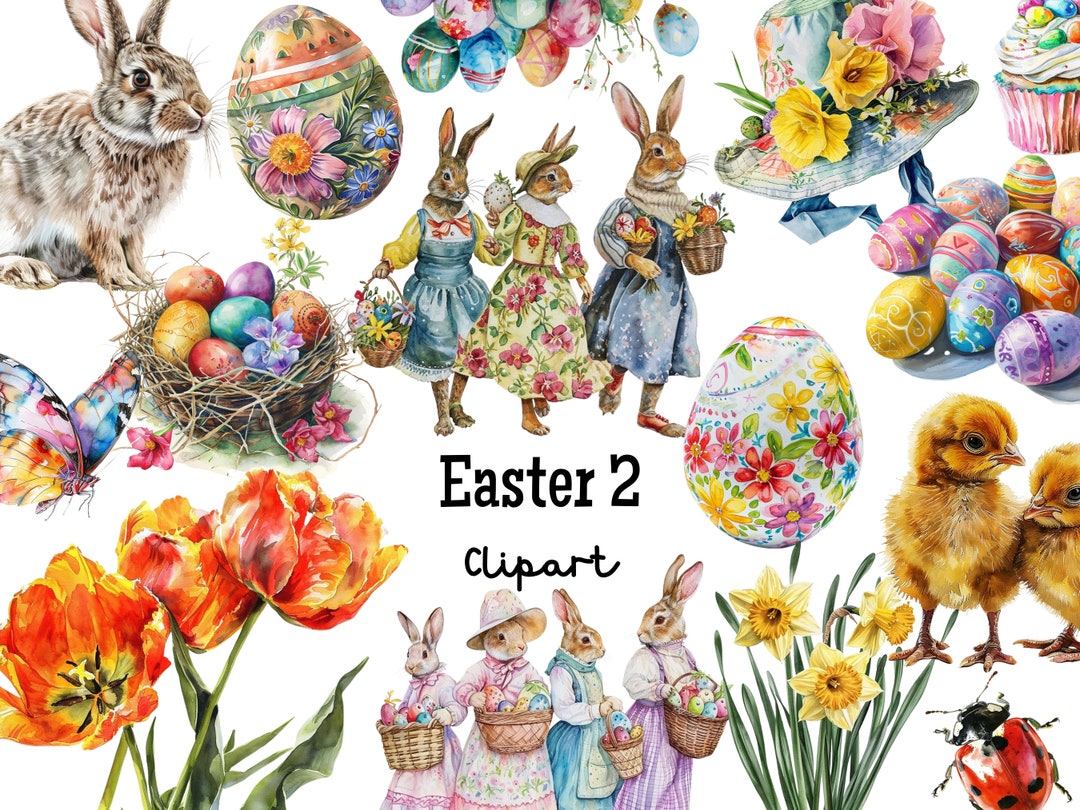 Easter Clipart Set | Watercolor Spring PNG Bundle, Christian, Easter ...