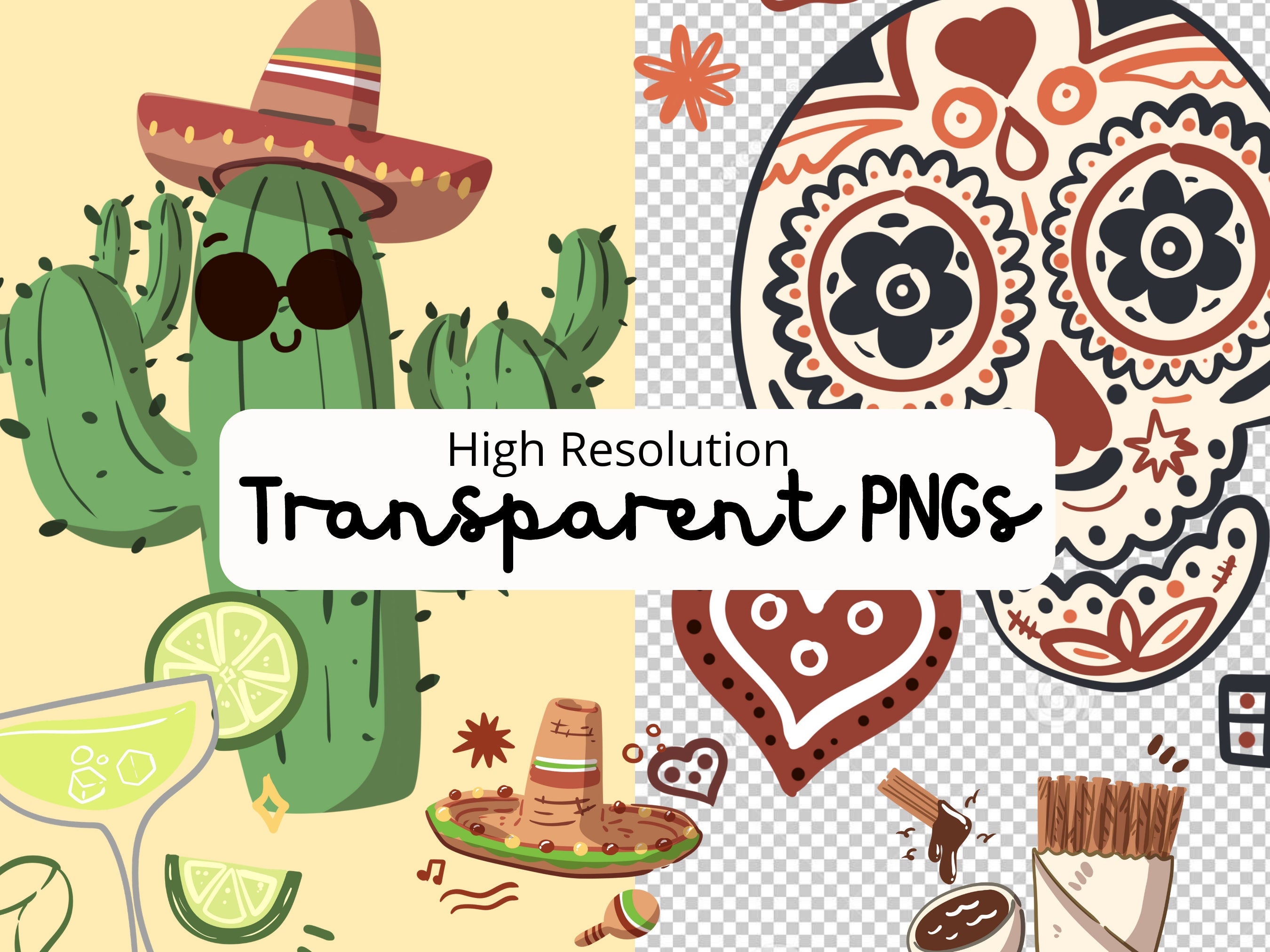 Mexican Fiesta Clipart Set PNG | Mexico Food Cinco De Mayo Tequila Taco ...