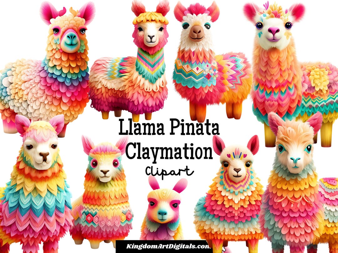 Llama Pinata Clipart Set PNG | South America Colorful Pinata Mexican ...
