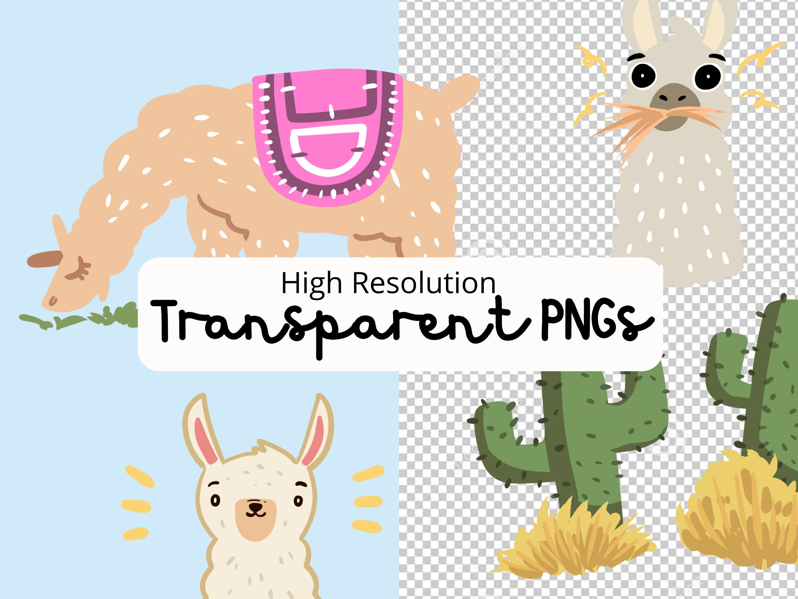 Llama Clipart Set | Digital Download, Cute Llama PNG Bundle, Handdrawn ...