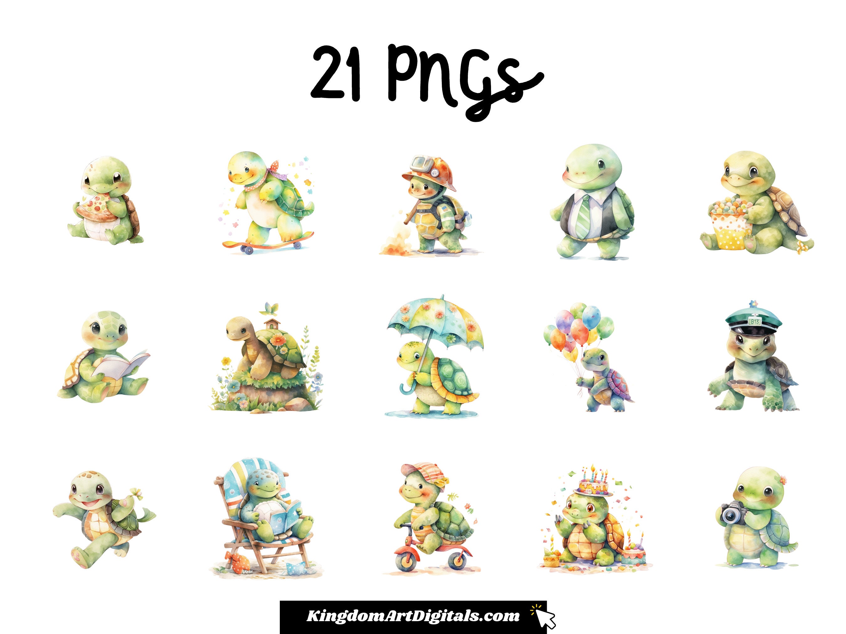 Watercolor Cute Turtles Clipart Set | Colorful Painted Tortoise ...