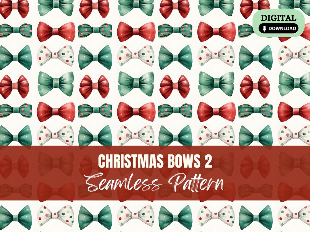 Green and Red Bows Christmas Seamless Pattern PNG Kids Presents Repeat ...