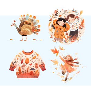 Fall Watercolor Clipart Set PNG Autumn Thanksgiving Forest Animals ...