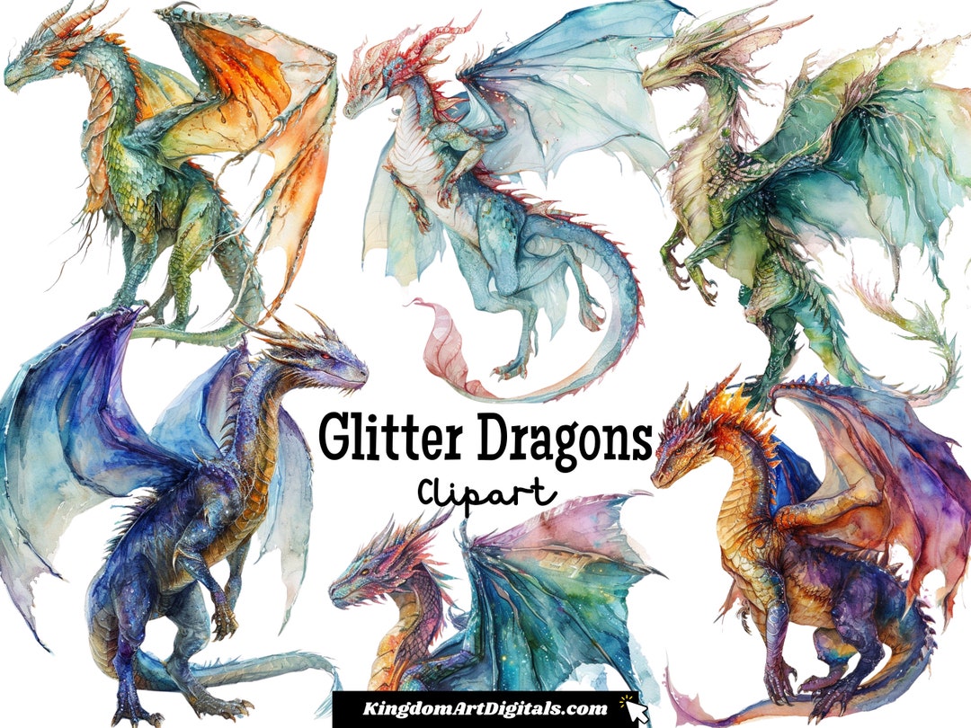 Glitter Dragons Clipart Set PNG | Magical Fantasies Creature Creative ...