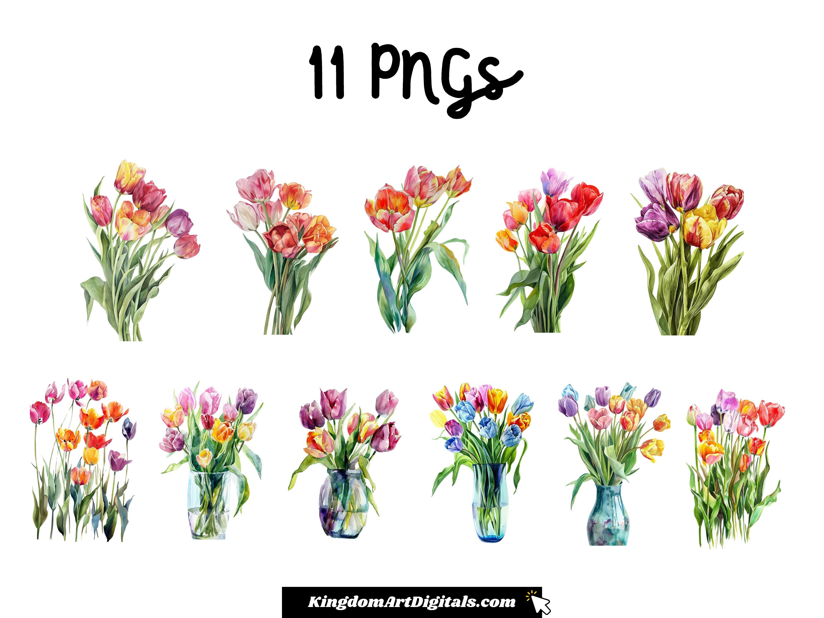 Watercolor Mixed Tulips Clipart Set| Colorful Fresh Flowers,wedding ...