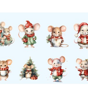 Watercolor Christmas Mice Clipart Set PNG | Winter Mouse Holiday Clip ...