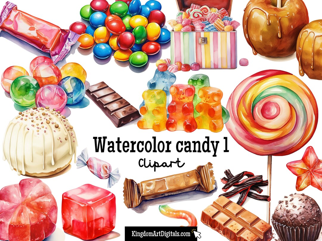 Watercolor Candy Clipart Set PNG Sweets Shop Dessert Birthday ...
