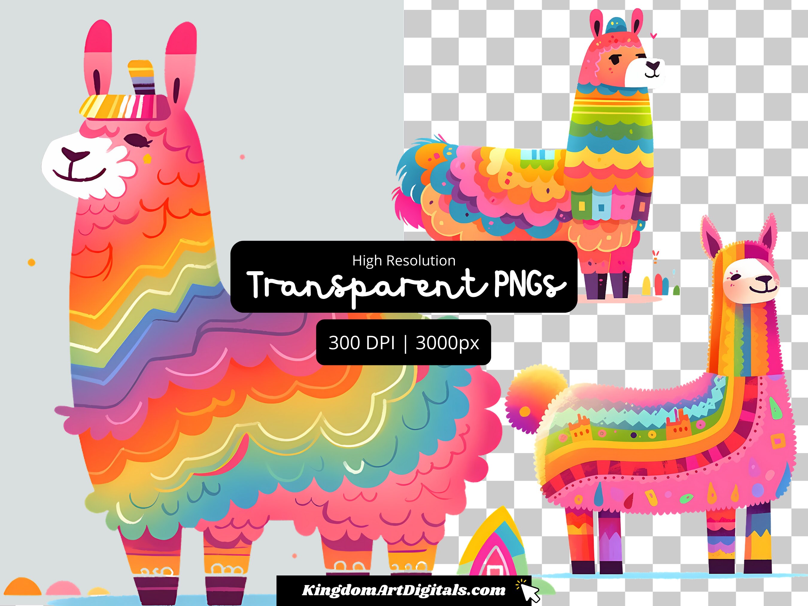 Colorful Llamas Clipart Set | Vibrant Bright Animal, Whimsical Abstract ...