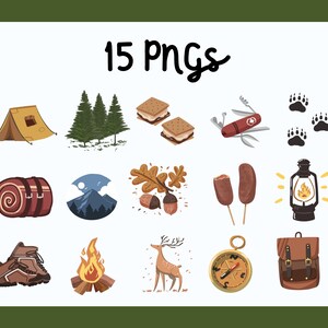 Camping Clipart Set PNG Hiking Wilderness Outdoors Vacation Adventure ...