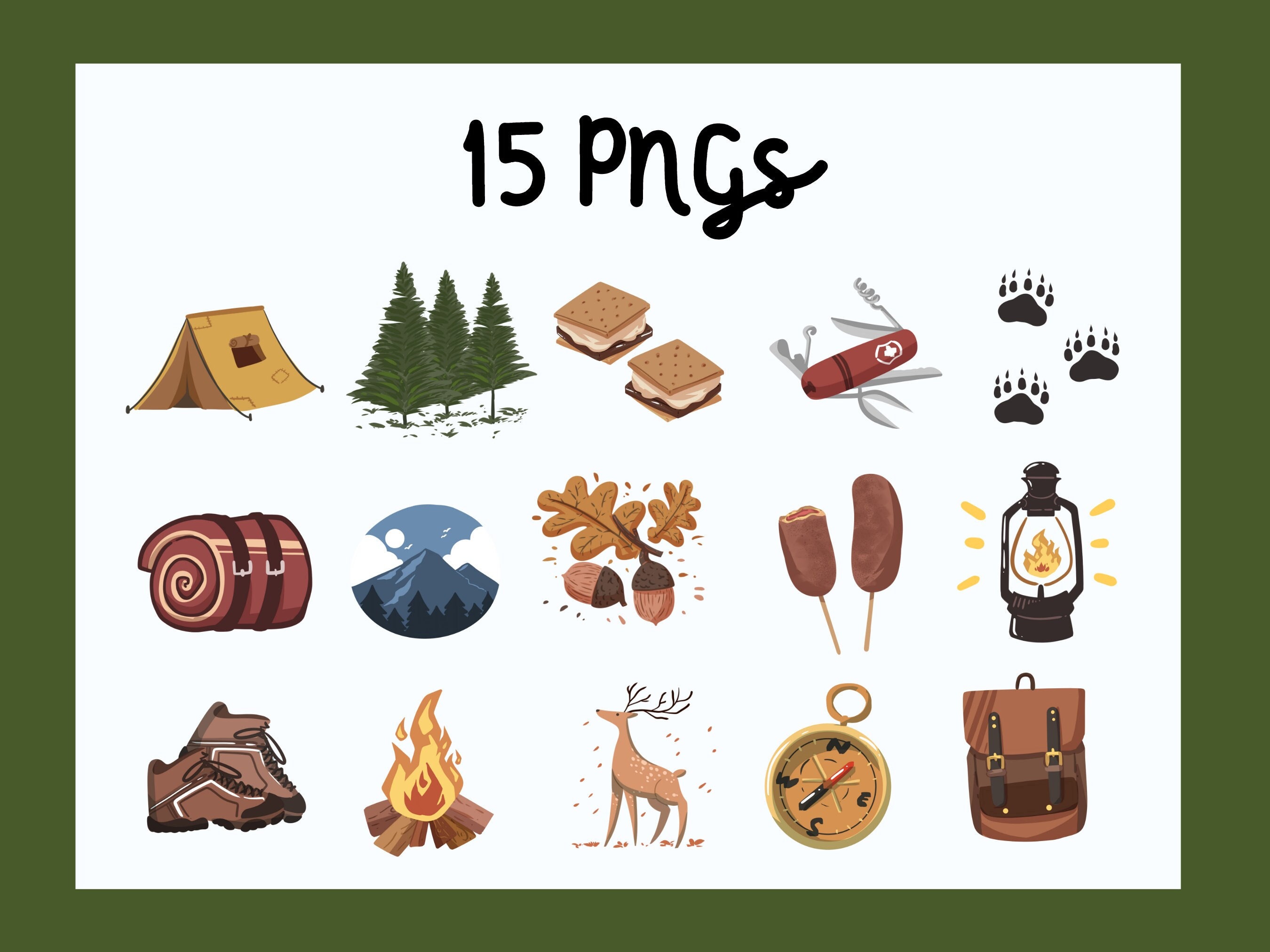 Camping Clipart Set PNG | Hiking Wilderness Outdoors Vacation Adventure ...