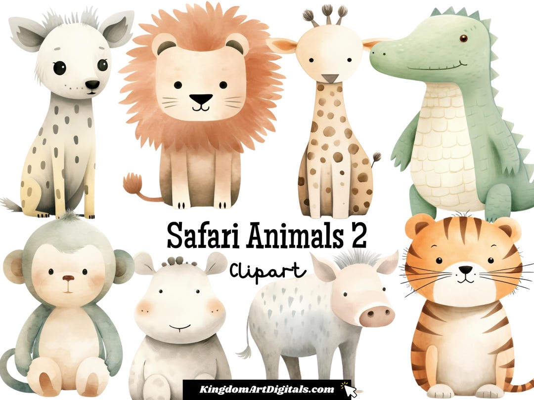 Safari Animals Clipart Set PNG | Safari Tiger Monkey Giraffe Wildlife ...