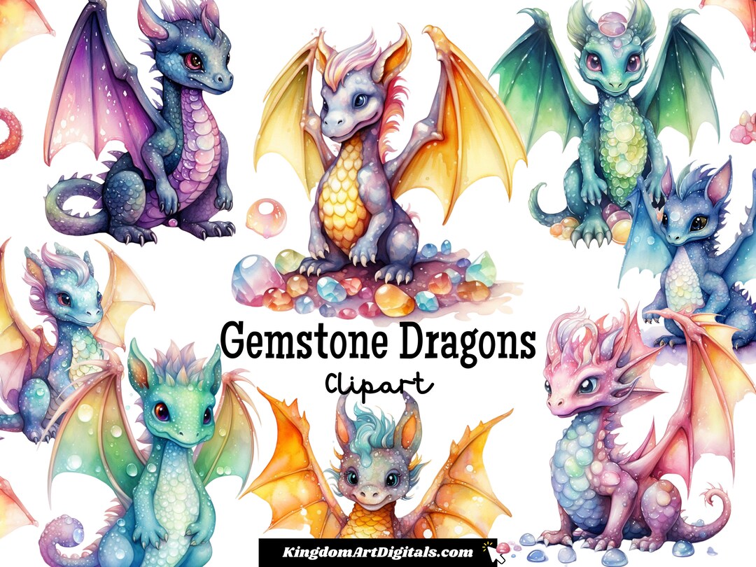 Gemstone Dragons Clipart Set | Rainbow Colorful Fantasy Creature ...