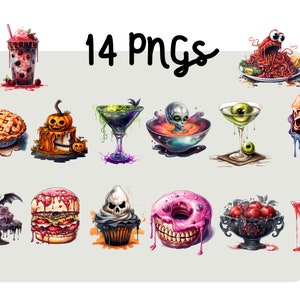 Spooky Food and Drink Clipart Set PNG | Halloween Party Horror Dessert ...