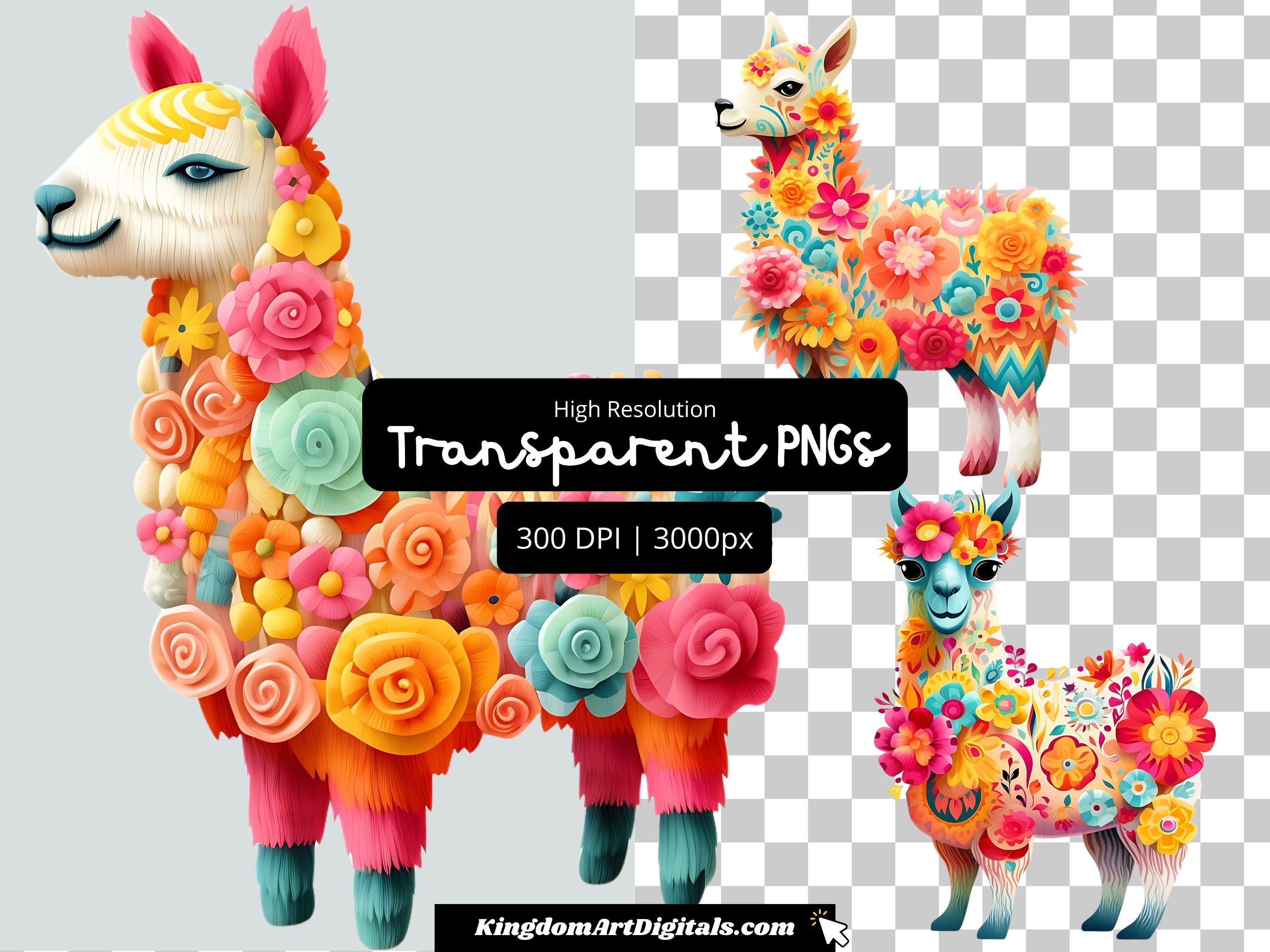 Llama Colorful 3D Floral Clipart Set PNG | Colorful Flowery Printed ...
