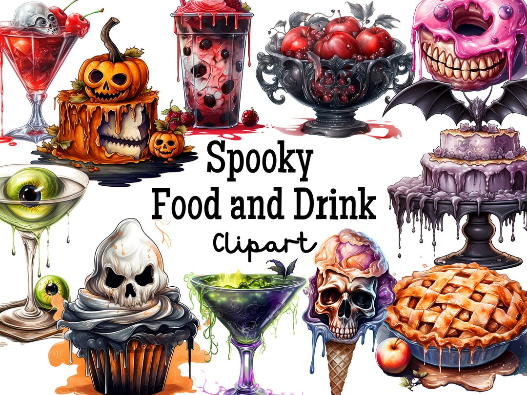 Spooky Food and Drink Clipart Set PNG | Halloween Party Horror Dessert ...