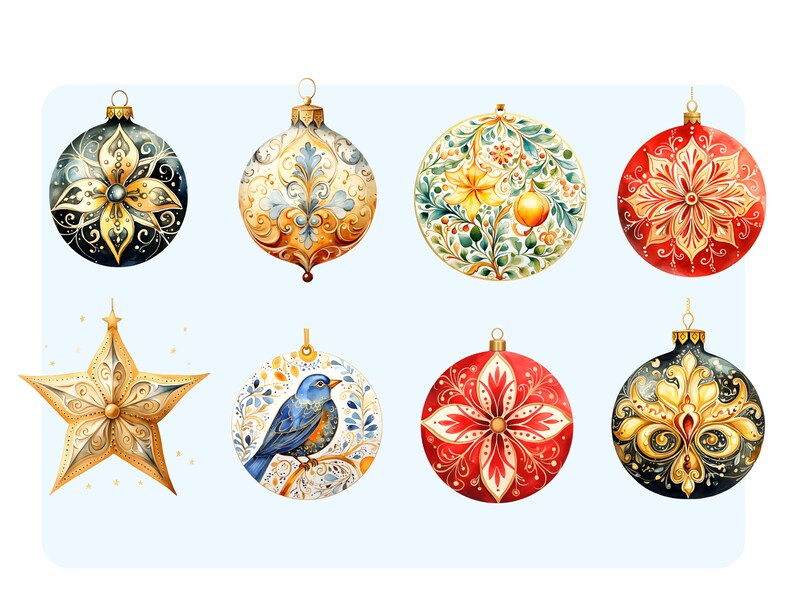 Watercolor Christmas Ornaments Clipart Set PNG | Winter Holiday Clip ...