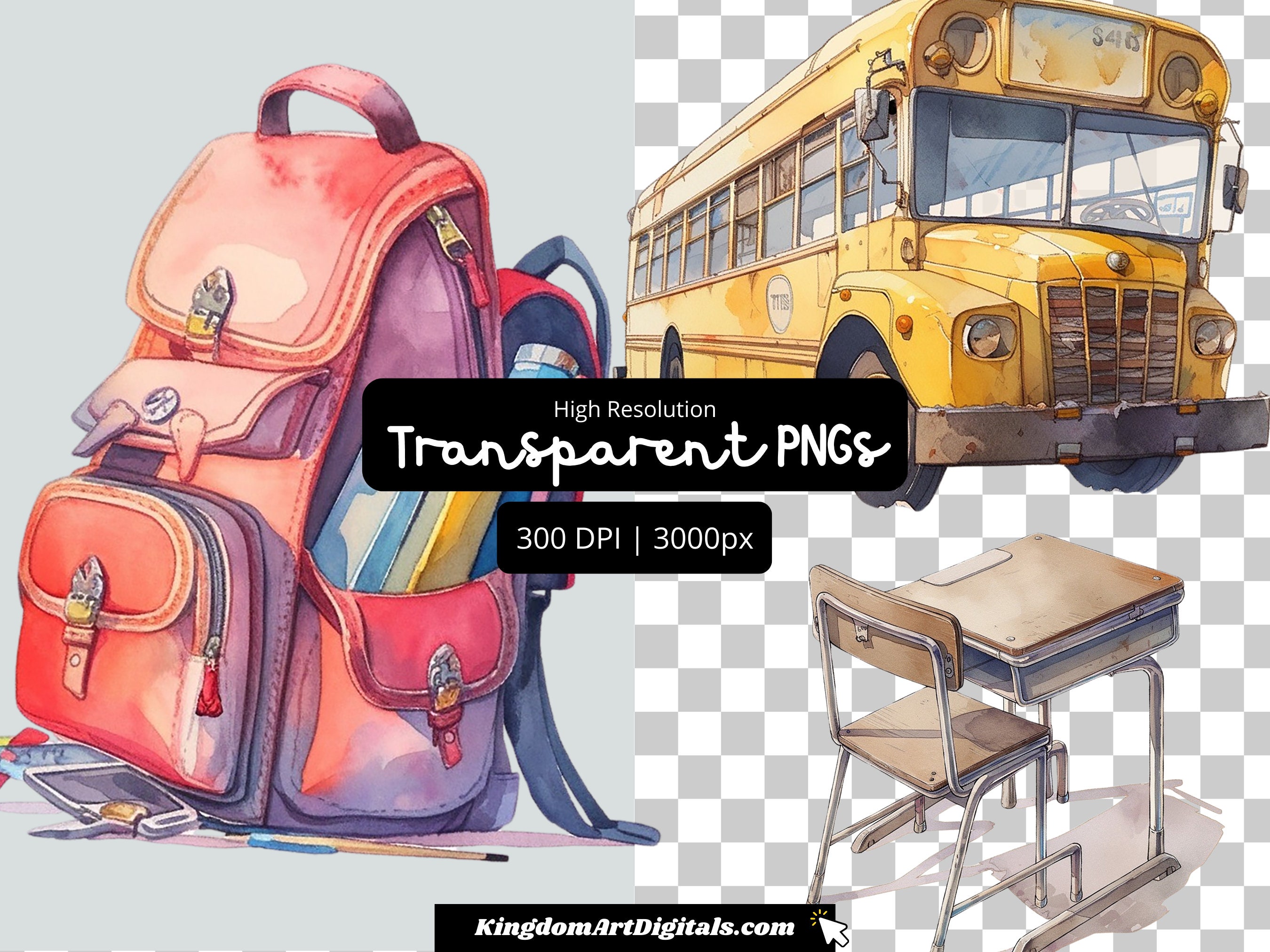 Back to School Clipart Set | School Bus First Day Campus,books and Pens ...
