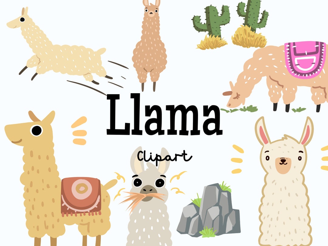 Llama Clipart Set | Digital Download, Cute Llama PNG Bundle, Handdrawn ...