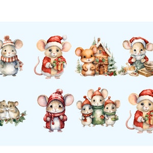 Watercolor Christmas Mice Clipart Set PNG Winter Mouse Holiday Clip Art ...