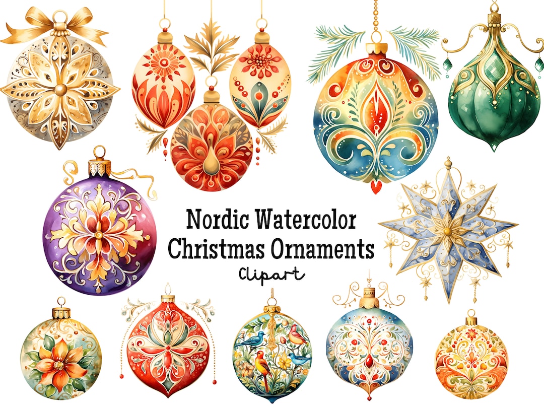 Watercolor Christmas Ornaments Clipart Set PNG | Winter Holiday Clip ...