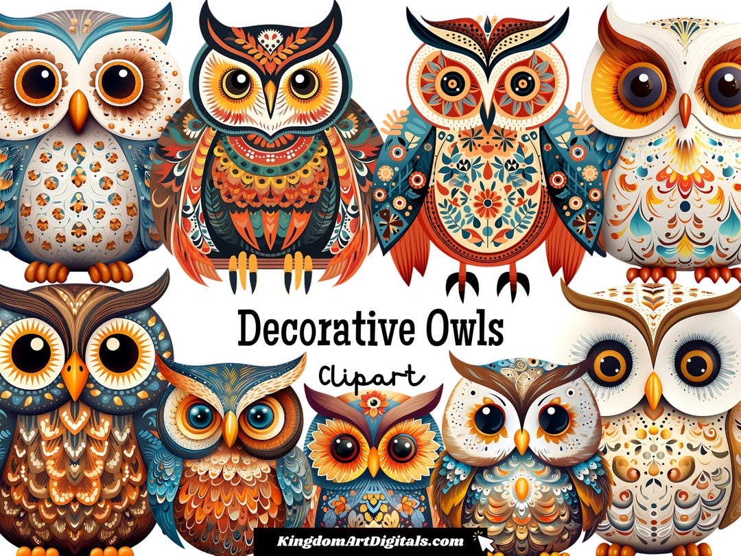 Owls Decorative Clipart Set PNG | Abstract Designed Bird Wildlife Big ...