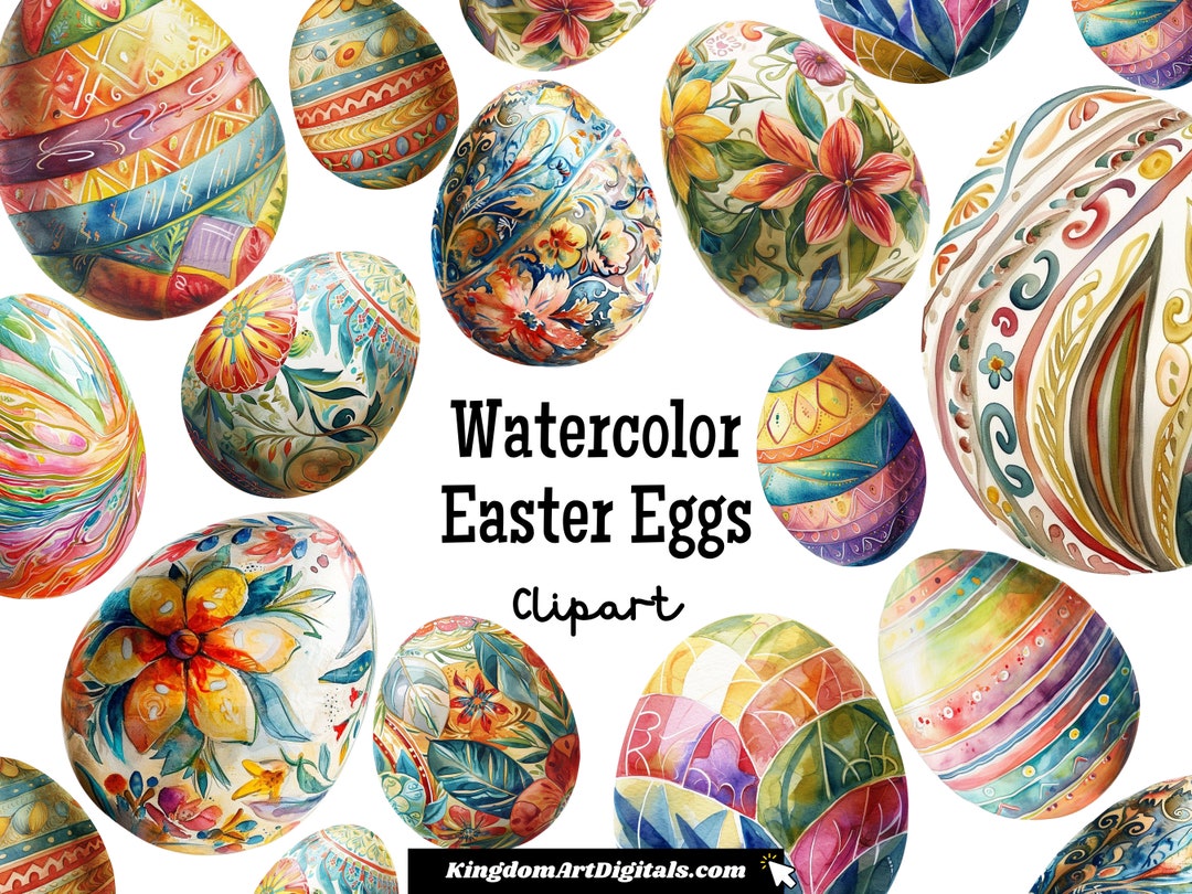 Watercolor Easter Eggs Clipart Set PNG Painted Creative Colorful Eggs ...